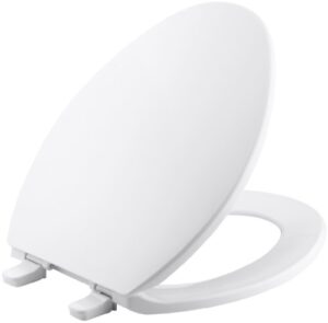 kohler k-4774-0 brevia elongated white toilet seatwith quick-release hinges and quick-attach hardware for easy clean