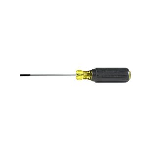 Klein Tools 612-4 Screwdriver, Flat Head Terminal Block Screwdriver, 1/8-Inch Cabinet Tip, 4-Inch Round Shank, TB-DIN