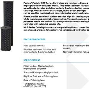 Pentair Pentek NCP-20BB Big Blue Carbon Water Filter, 20-Inch, Whole House Non-Cellulose Carbon Impregnated Pleated Filter Cartridge, 20" x 4.5", 10 Micron