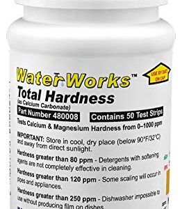 Industrial Test Systems WaterWorks 481108 Total Hardness Test Strip, 3 Second Test, 0-1000ppm Range, Our #1 Test Strip for Total Hardness, Bottle of 50 Tests, Tan