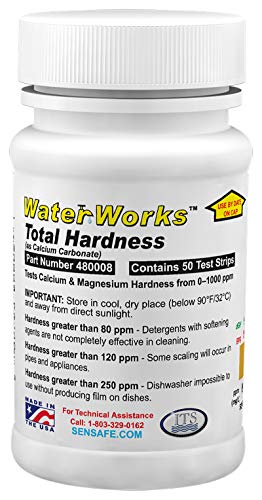 Industrial Test Systems WaterWorks 481108 Total Hardness Test Strip, 3 Second Test, 0-1000ppm Range, Our #1 Test Strip for Total Hardness, Bottle of 50 Tests, Tan