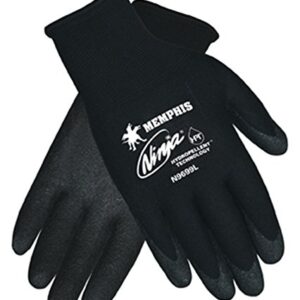 MCR Safety Ninja HPT N9699XL Work Gloves, 15 Gauge Nylon Shell, Hydropellent Technolgy(HPT) Water Repellent Coated Palm & Fingertips, X-Large, black