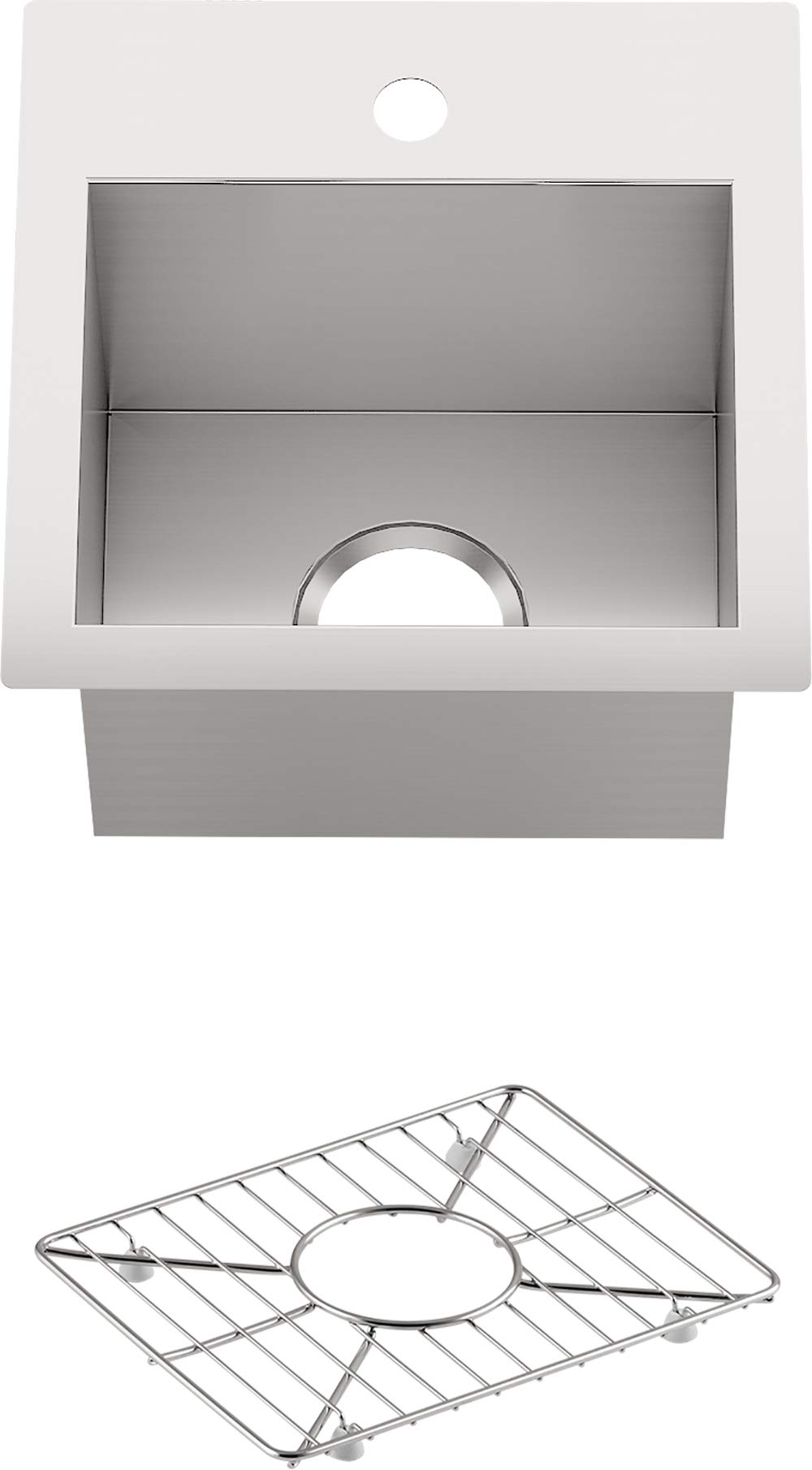 KOHLER Vault 15" Single Bowl 18-Gauge Stainless Steel Entertainment Bar Secondary sink with Single Faucet Hole K-3840-1-NA Drop-in or Undermount Installation