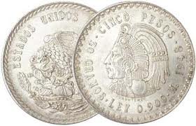 Mexico 1948 Silver Cuauhtemoc Five Peso Coin