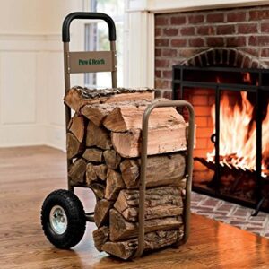 Plow & Hearth Indoor Outdoor Rolling Firewood Log Cart| Wood Rack and Carrier with Pneumatic Wheels| Heavy-Duty| Rolls Up and Down Stairs| All-Terrain| 20" W x 22" D x 42" H