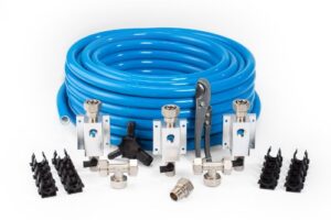 maxline pressured leak-proof easy to install air compressor accessories kit piping system | 3/4 inch x 100 feet hdpe-aluminum | connects w/ any air compressor hose | 100 psi | 29 pieces | m7500.