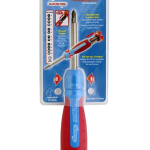 Channellock 131CB 13-in-1 Ratcheting Screwdriver | Multi-Bit Storage | 1/4-Inch Nut Driver | Quick-Load Handle with Cushion Grip | 28-Tooth Ratchet Mechanism Provides up to 225 lbs. of Torque , Red