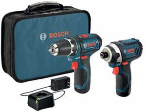 bosch clpk22-120 12v max cordless 2-tool 3/8 in. drill/driver and 1/4 in. impact driver combo kit with 2 batteries, charger and case,blue