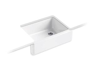 kohler k-6487-0 whitehaven farmhouse self-trimming 29-11/16" x 21-9/16" x 9-5/8" front undermount single-bowl kitchen sink with tall apron, 30 inch, white