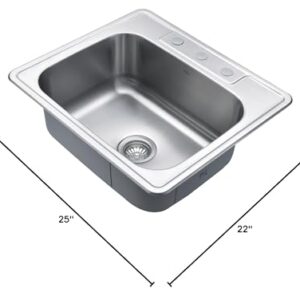 Kraus KTM25 25 inch Topmount Single Bowl 18 gauge Stainless Steel Kitchen Sink