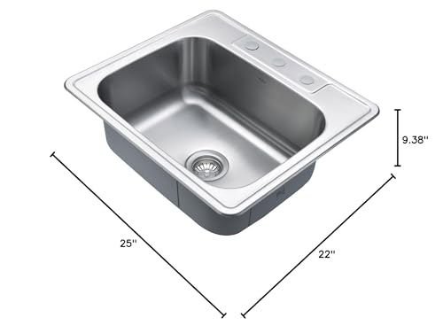 Kraus KTM25 25 inch Topmount Single Bowl 18 gauge Stainless Steel Kitchen Sink