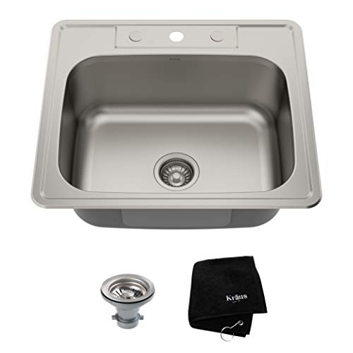 Kraus KTM25 25 inch Topmount Single Bowl 18 gauge Stainless Steel Kitchen Sink