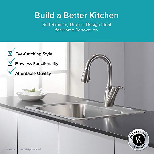 Kraus KTM25 25 inch Topmount Single Bowl 18 gauge Stainless Steel Kitchen Sink