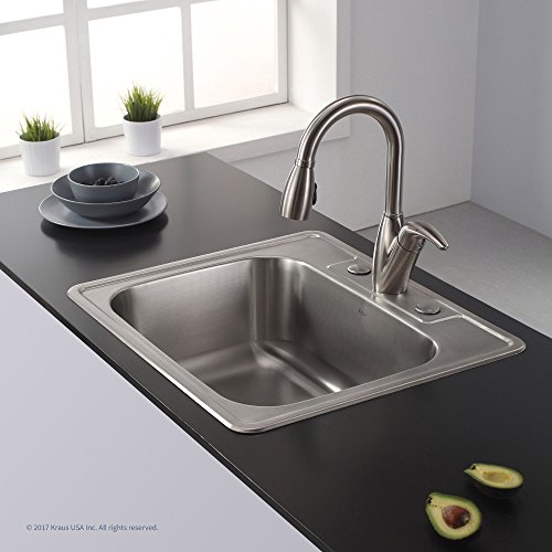 Kraus KTM25 25 inch Topmount Single Bowl 18 gauge Stainless Steel Kitchen Sink