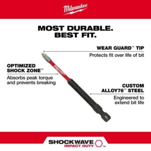 MILWAUKEE ELECTRIC TOOL 48-32-4564 Shockwave 3-1/2" Power Bit Phillips #2 5 Pack