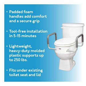 Carex 3.5 Inch Raised Toilet Seat with Arms - For Round Toilets - Elevated Toilet Riser with Removable Padded Handles, Easy On and Off, Support 250 lbs