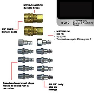 Milton (S-210) 1/4" NPT M-Style Coupler and Plug Kit, (12-Piece)