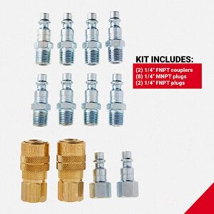 Milton (S-210) 1/4" NPT M-Style Coupler and Plug Kit, (12-Piece)