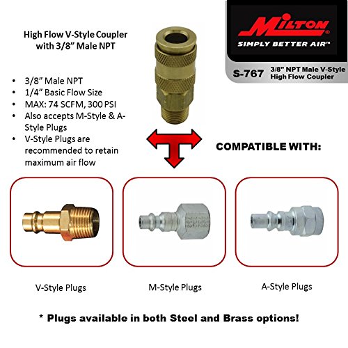 Milton Industries S-767 HI-Flo V-Style -FeetA,M,V-Feet 3/8-Inch MNPT Brass Body, Single