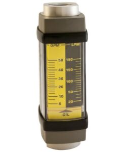 hedland h761a-050 flowmeter, aluminum, for use with oil and petroleum fluids, 5 - 50 gpm flow range, 1" npt female