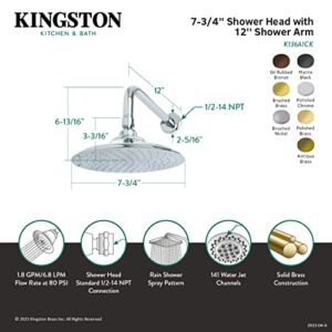 Kingston Brass K136A5CK Victorian 8-inch Diameter Brass Showerhead with 12-inch Shower Arm, Oil Rubbed Bronze