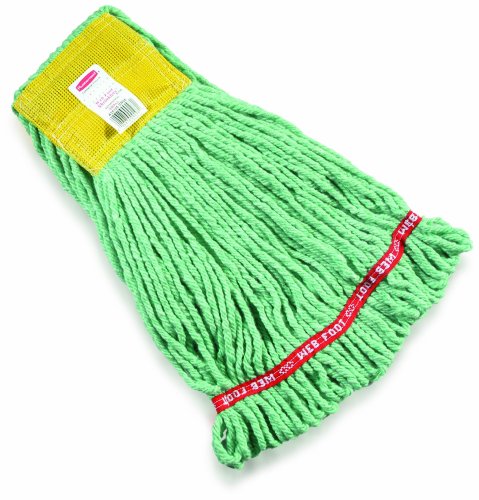 Rubbermaid Commercial Products Web-Foot Shrinkless Wet Mop Head Replacement, 5-Inch Headband, Green, Small, Industrial Wet Mop For Floor Cleaning Office/School/Stadium/Lobby/Restaurant