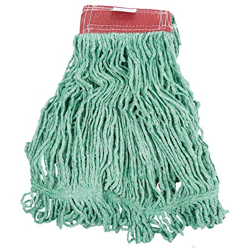 Rubbermaid Commercial Products Super Stitch Blend Mop Head Replacement, 5-Inch Headband, Large, Green, Heavy Duty Industrial Wet Mop For Floor Cleaning Office/School/Stadium/Lobby/Restaurant