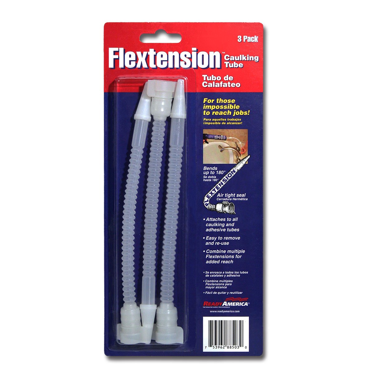 Ready America Flextension Caulking Tube Tip, Reusable and Removable Caulk Gun Nozzles for Hard to Reach Areas, Bends up to 180 Degrees, Caulking Tips, 3-Pack