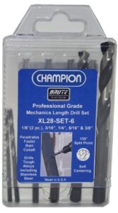 champion cutting tool xl28-set-6 brute platinum mechanics length twist drill set, 6-piece