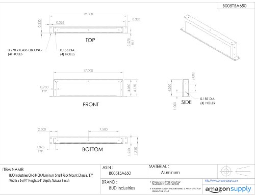 BUD Industries CH-14400 Aluminum Small Rack Mount Chassis 19" L x 4.12" W x 1.75" H, Natural