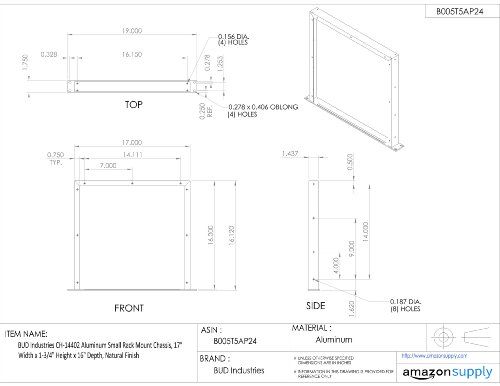 BUD Industries CH-14402 Aluminum Small Rack Mount Chassis 19" L x 16.12" W x 1.75" H, Natural