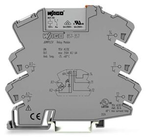 wago 857-357 limiting continuous current: 6 a, module width: 6 mm, 1 changeover contact, gray, nominal input voltage: 115 v ac/dc, relay module, yellow status indicator, 2;50 mm