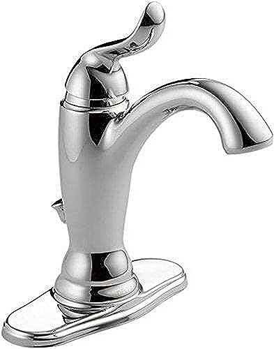 Delta Faucet Linden Single Hole Bathroom Faucet, Single Handle Bathroom Faucet Chrome, Bathroom Sink Faucet, Diamond Seal Technology, Drain Assembly, Chrome 594-MPU-DST