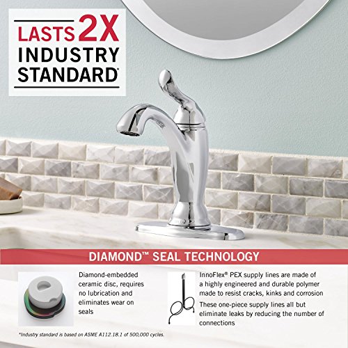 Delta Faucet Linden Single Hole Bathroom Faucet, Single Handle Bathroom Faucet Chrome, Bathroom Sink Faucet, Diamond Seal Technology, Drain Assembly, Chrome 594-MPU-DST