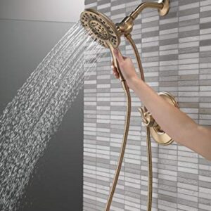 Delta Faucet Linden 17 Series Dual-Function Shower Faucet, Shower Trim Kit with 4-Spray In2ition 2-in-1 Dual Hand Held Shower Head with Hose, Champagne Bronze T17294-CZ-I (Valve Not Included)