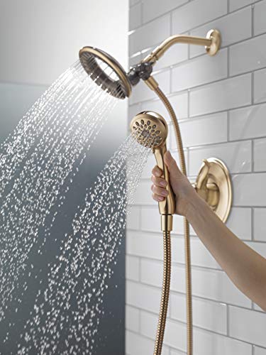 Delta Faucet Linden 17 Series Dual-Function Shower Faucet, Shower Trim Kit with 4-Spray In2ition 2-in-1 Dual Hand Held Shower Head with Hose, Champagne Bronze T17294-CZ-I (Valve Not Included)