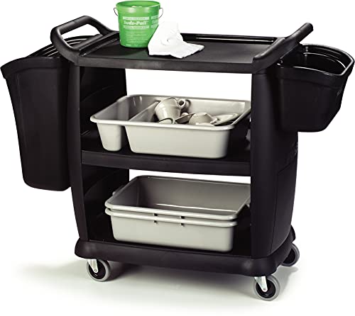 Carlisle FoodService Products Plastic Bussing Cart, 300 lb Capacity, 36.25" x 18"x 38", Black, Small