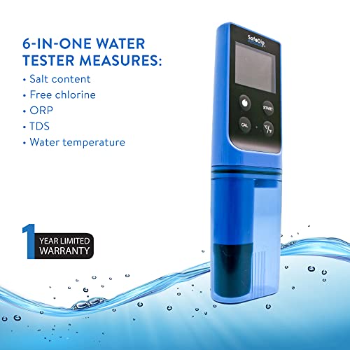 Solaxx MET01A SafeDip Digital Test Meter for pH, Chlorine, Salt and Temperature Blue