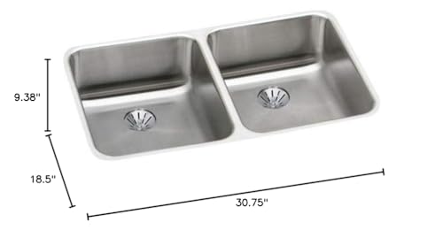 Elkay ELUH3118PD Lustertone Classic Double Bowl Undermount Stainless Steel Sink with Perfect Drain