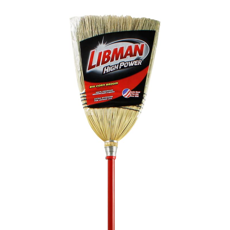 Libman 502 Big Corn Broom with 100% Broomcorn Fiber, 12" Sweep Surface