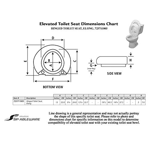 Maddak Inc. Maddak 72571-1005 Ableware Hinged Elevated Toilet Seat, Elongated, white