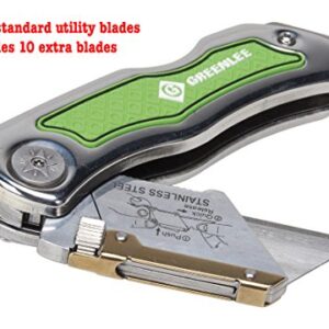 Greenlee 0652-22 8.9" Folding Utility Knife with Retractable 3-Position Serrated Blade, Silver/Green