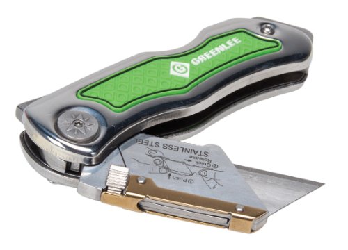 Greenlee 0652-22 8.9" Folding Utility Knife with Retractable 3-Position Serrated Blade, Silver/Green