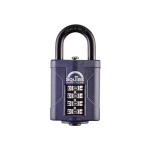 squire heavy duty padlock (cp40) - toughest steel shackle - 4 wheel combination padlock - alloy steel for corrosion resistance - weatherproof lock for home, school & garage (blue, 40 mm)