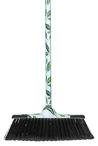 Superio Broom and Dustpan Set Leaf Design Print, Durable Home and Kitchen Broom With A Matching Dust Pan, Durable Material Heavy Duty