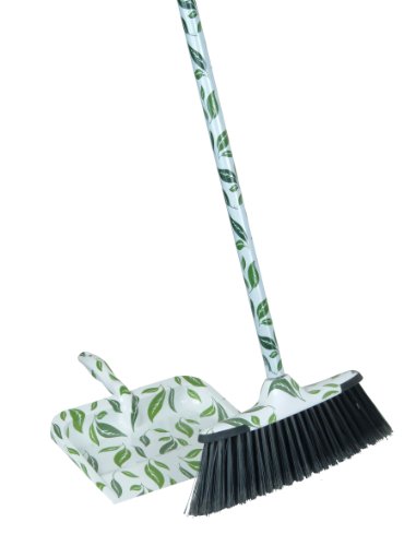 Superio Broom and Dustpan Set Leaf Design Print, Durable Home and Kitchen Broom With A Matching Dust Pan, Durable Material Heavy Duty