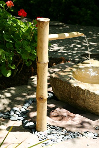 Bamboo Accents 36” Tall Outdoor Water Fountain with Pump, Easy Install in Pond or Garden, Handmade Smooth Natural Split-Resistant Bamboo