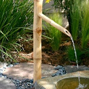 Bamboo Accents 36” Tall Outdoor Water Fountain with Pump, Easy Install in Pond or Garden, Handmade Smooth Natural Split-Resistant Bamboo