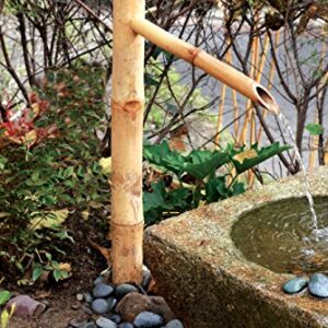 Bamboo Accents 36” Tall Outdoor Water Fountain with Pump, Easy Install in Pond or Garden, Handmade Smooth Natural Split-Resistant Bamboo