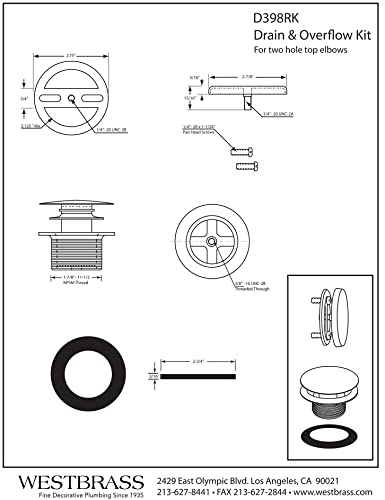 Westbrass Mushroom Tip-Toe Tub Trim Set with Floating Faceplate, Matte Black, D398RK-62